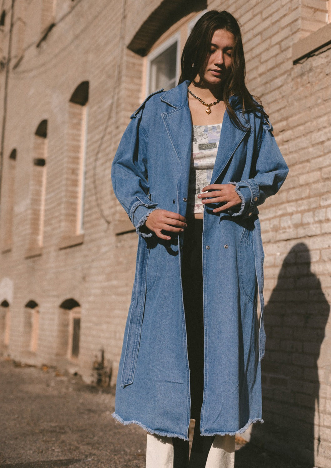 Lola Jeans Avery Denim Trench Coat - Powder Blue | Garmentory