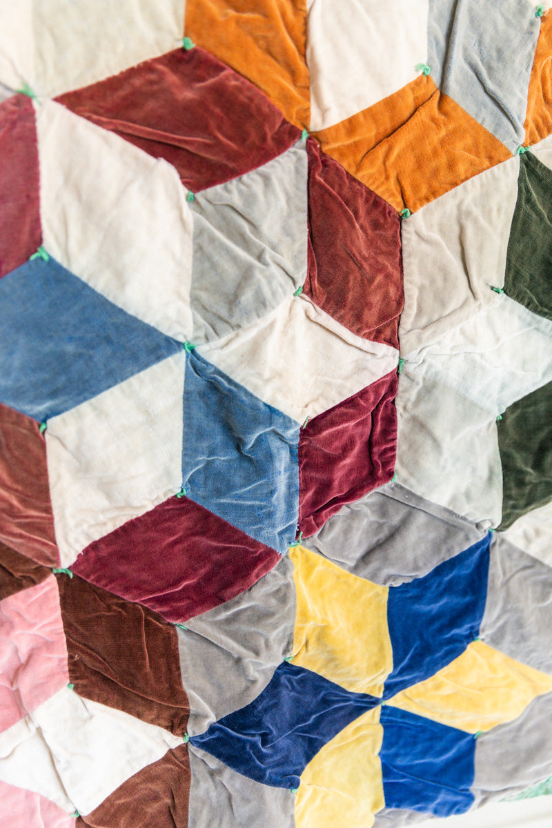 Vintage ANTIQUE VELVET PATCHWORK QUILT - Multi | Garmentory