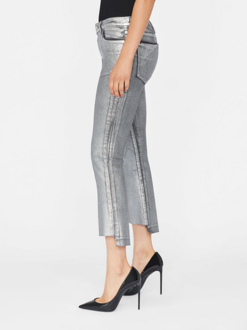 FRAME Denim Le Crop Mini Coated Boot - Gunmetal Noir | Garmentory