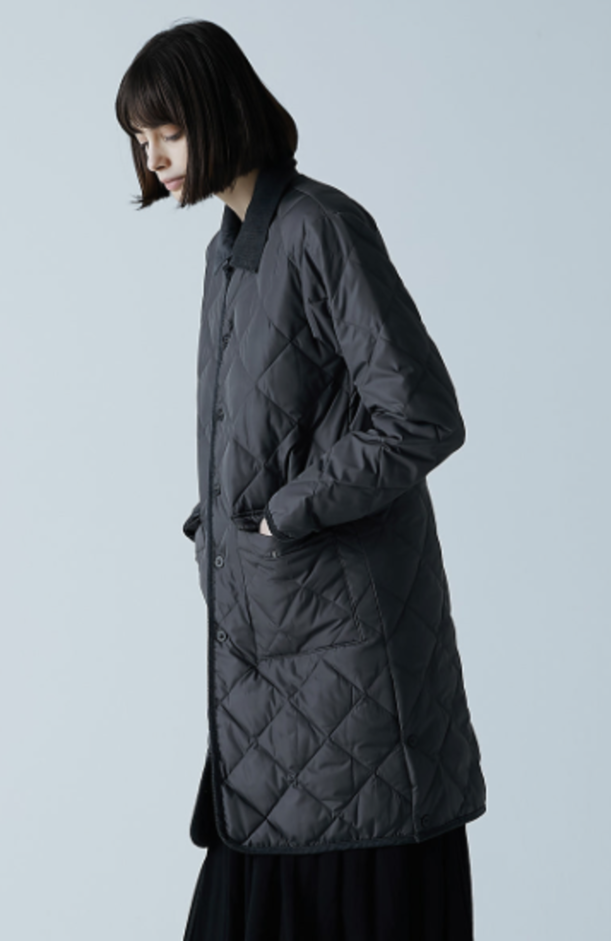 TAION Piping Collared Long Down Coat - Black | Garmentory