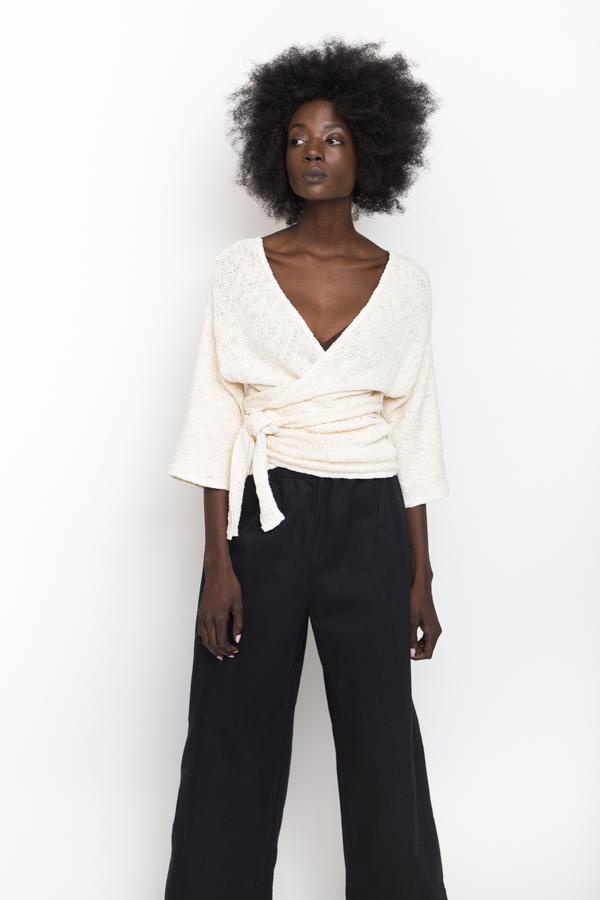 Hackwith Design House Sweater Wrap Top - Cream | Garmentory