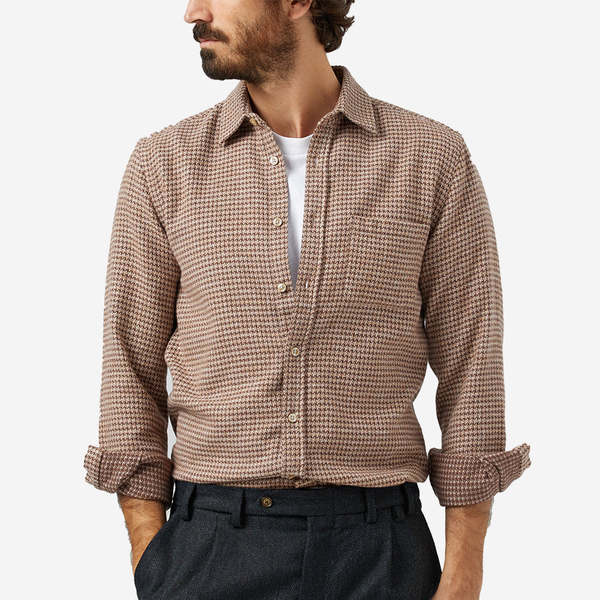 Portuguese Flannel Abstract Houndstooth Flannel Shirt - Brown | Garmentory
