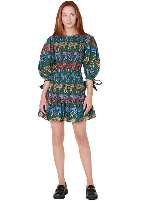 Oliphant Smocked Tie Sleeve Mini Dress - Raj Green | Garmentory