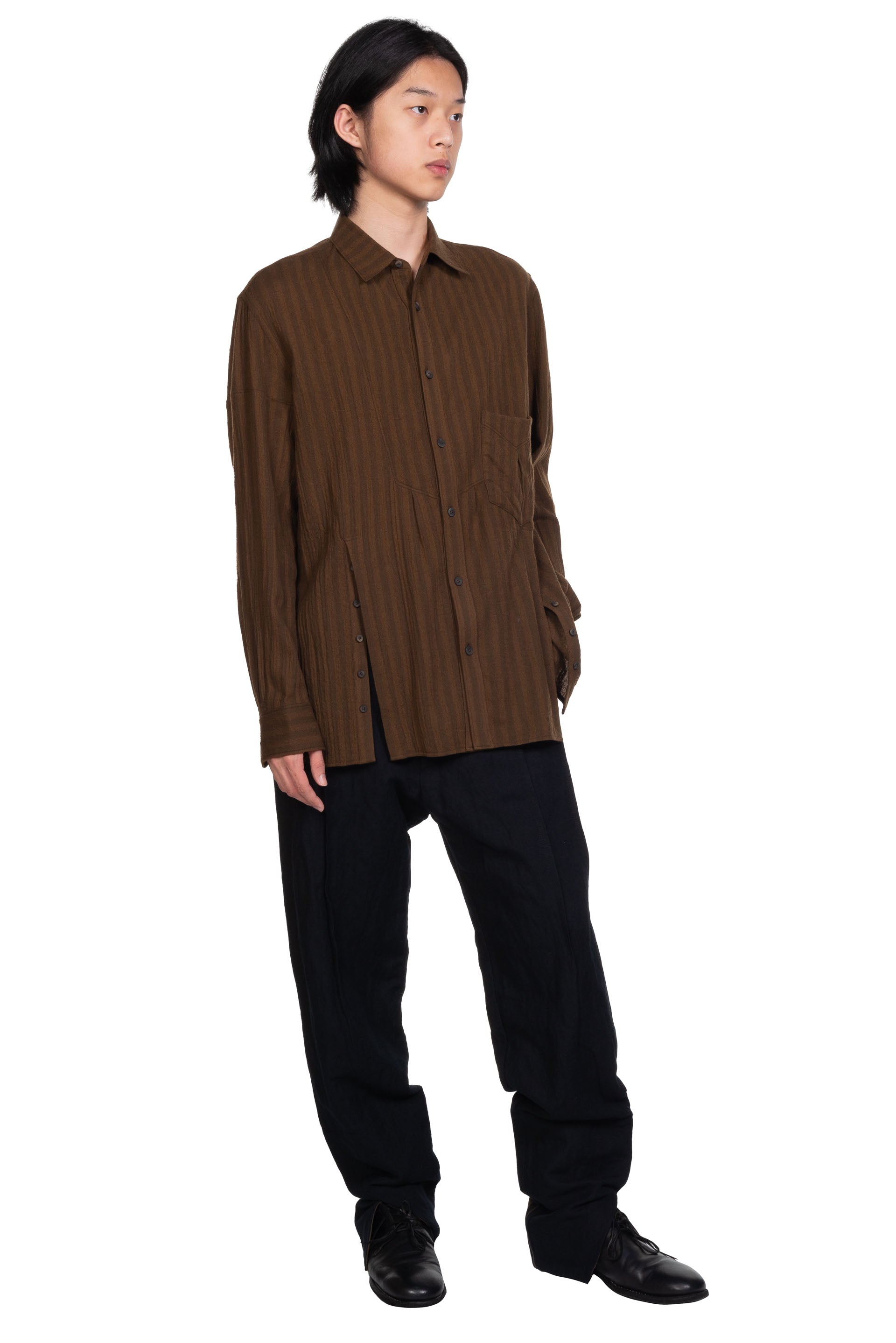Ziggy Chen Front Slit Pocket Shirt - Brown | Garmentory