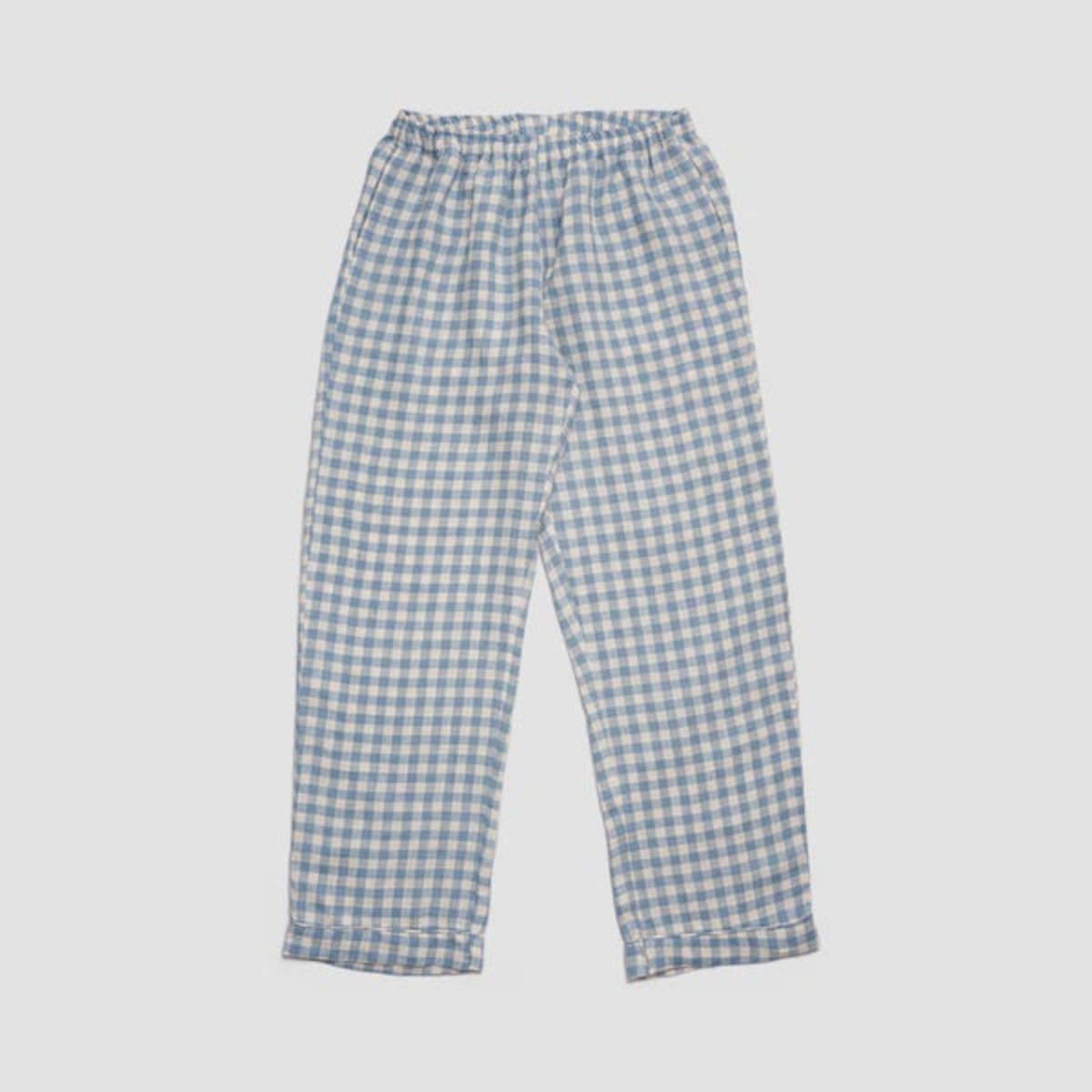 Piglet Linen Pajama Pants Set - Warm Blue Gingham | Garmentory