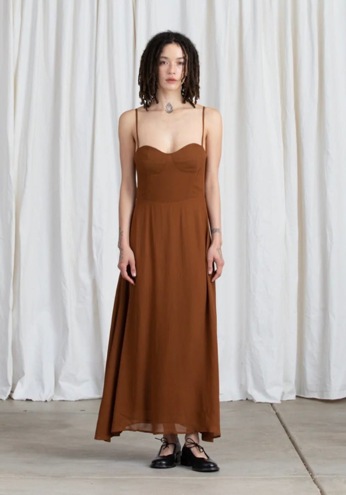 Ali Golden Fitted Bodice Dress - Copper | Garmentory