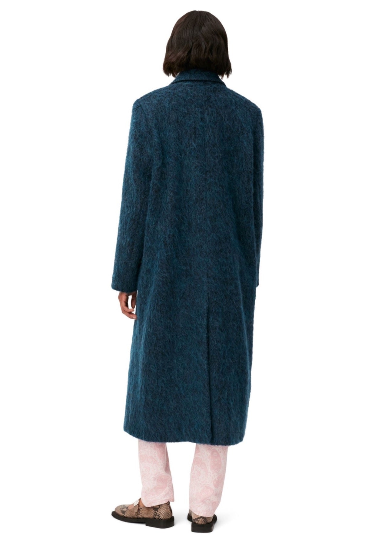 Ganni Fluffy Wool Coat - Nautical Blue | Garmentory