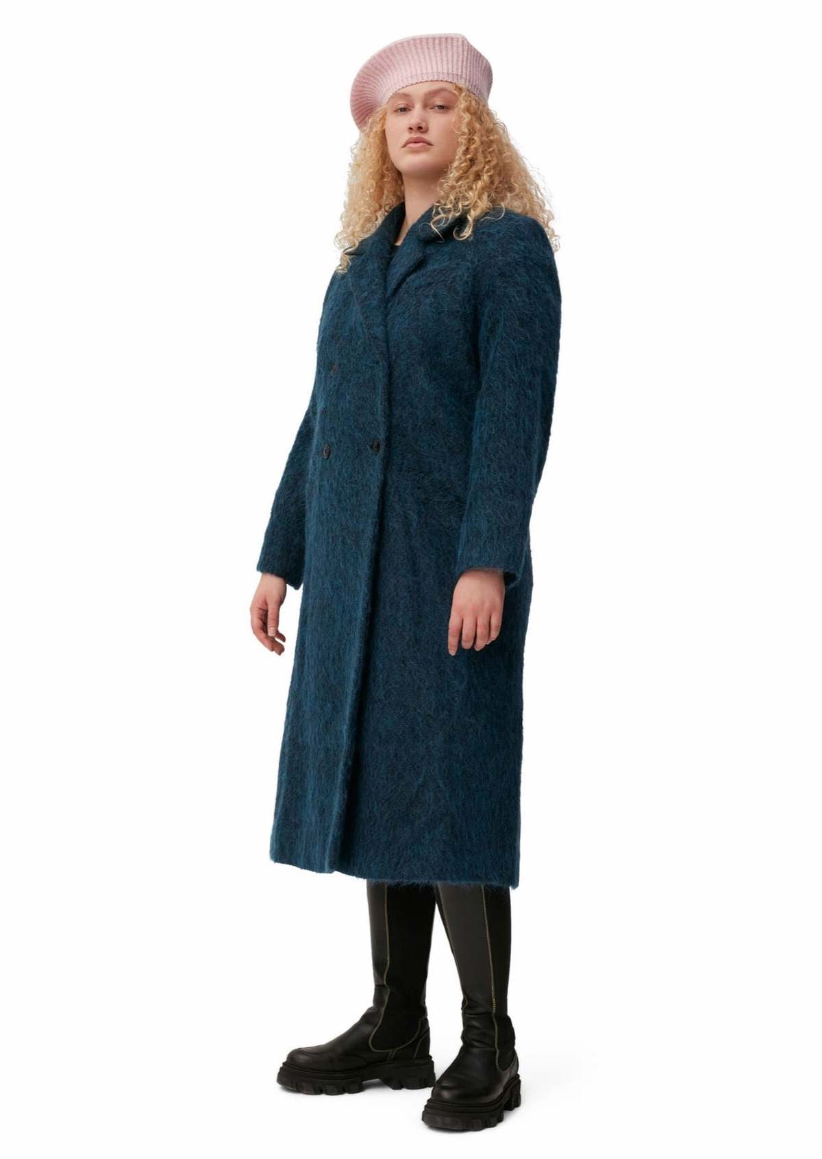 Ganni Fluffy Wool Coat - Nautical Blue | Garmentory