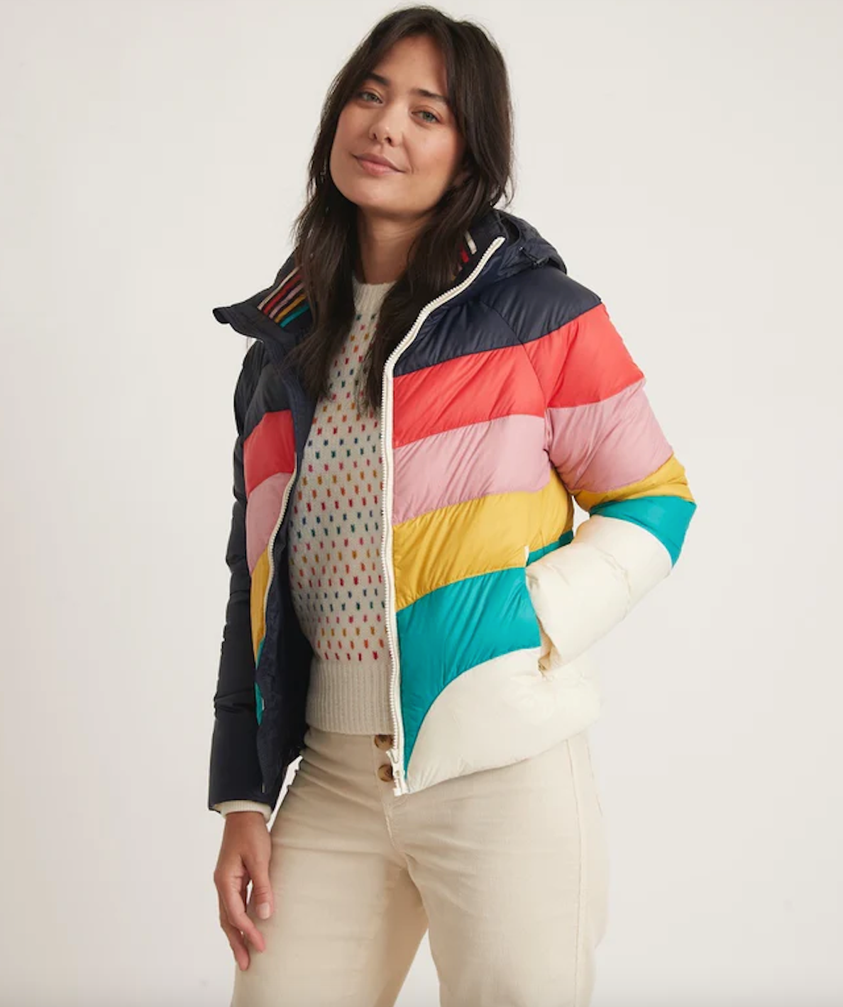 Marine Layer Archive Apres Puffer - Navy Rainbow Wave | Garmentory
