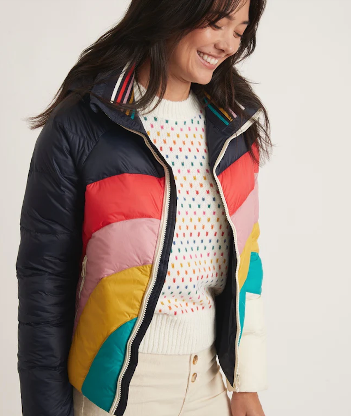 Marine Layer Archive Apres Puffer - Navy Rainbow Wave | Garmentory