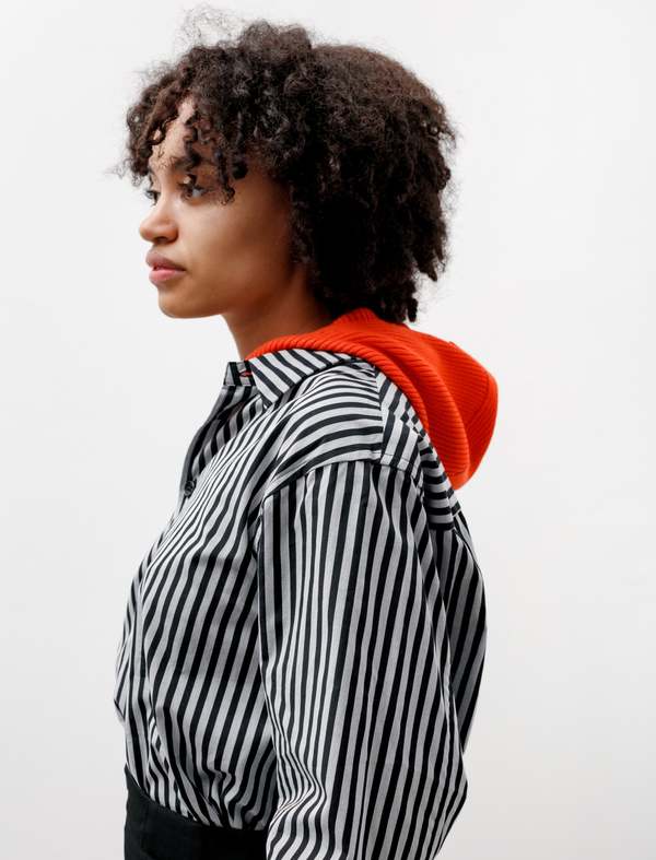 Studio Nicholson Shire Merino Rib Japan Hood Balaclava - Red | Garmentory