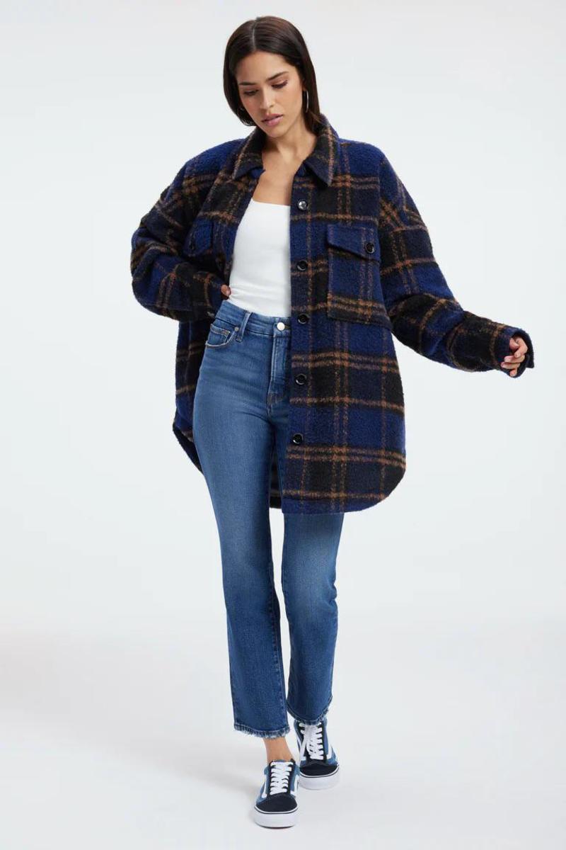 Good American Plaid Shacket - Blue Rinse Large Plaid | Garmentory