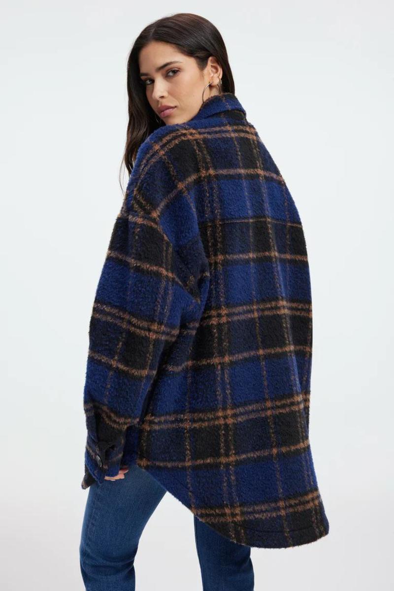 Good American Plaid Shacket - Blue Rinse Large Plaid | Garmentory