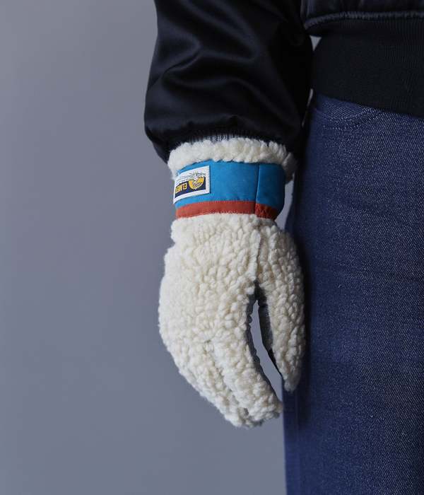 ELMER Teddy Gloves Wool Pile 5 Beige Blue 5 Fingers EM353 | Garmentory