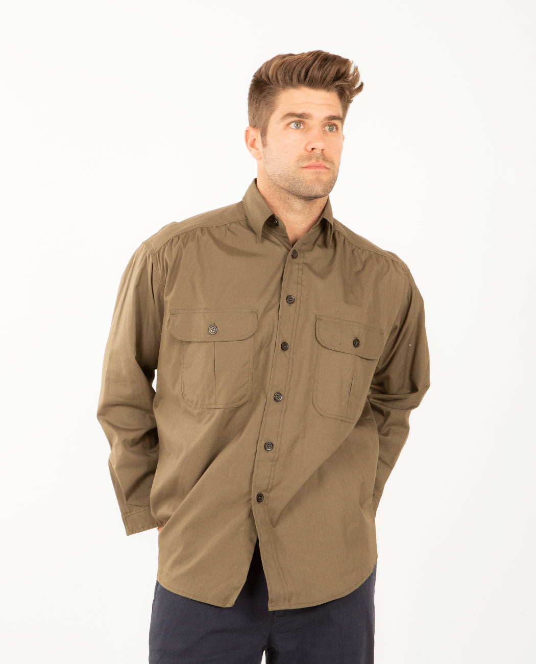 Monitaly Giorgio Work Shirt Vancloth Oxford - Olive | Garmentory