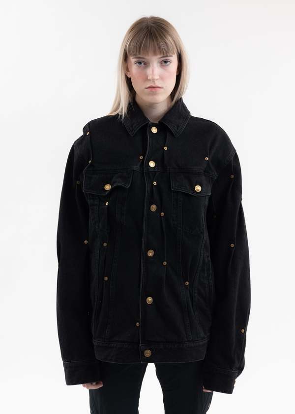 KUSIKOHC MULTI RIVET DENIM JACKET - BLACK | Garmentory