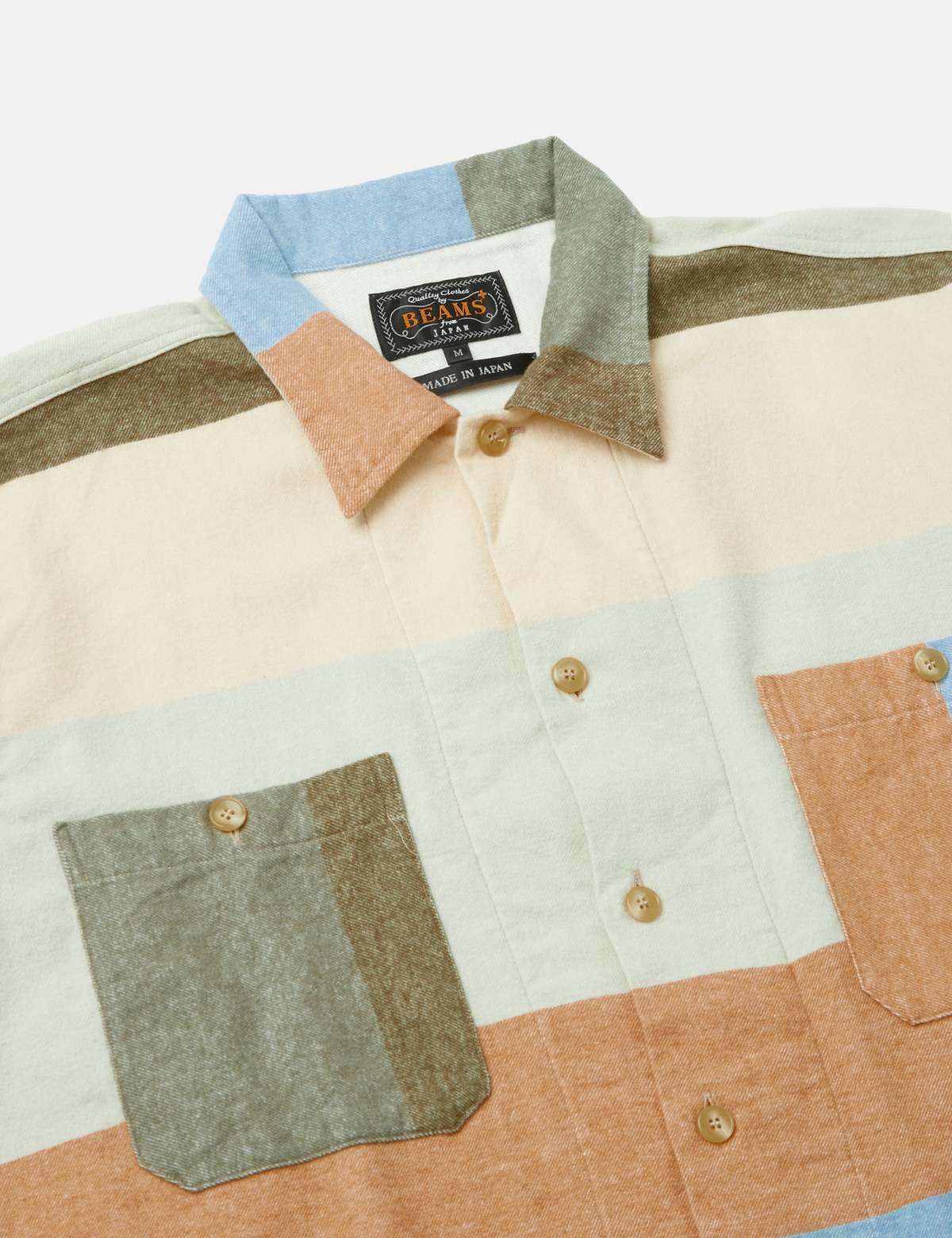 Beams Plus MIL Open Flannel Shirt - Multi Stripe Olive Green | Garmentory