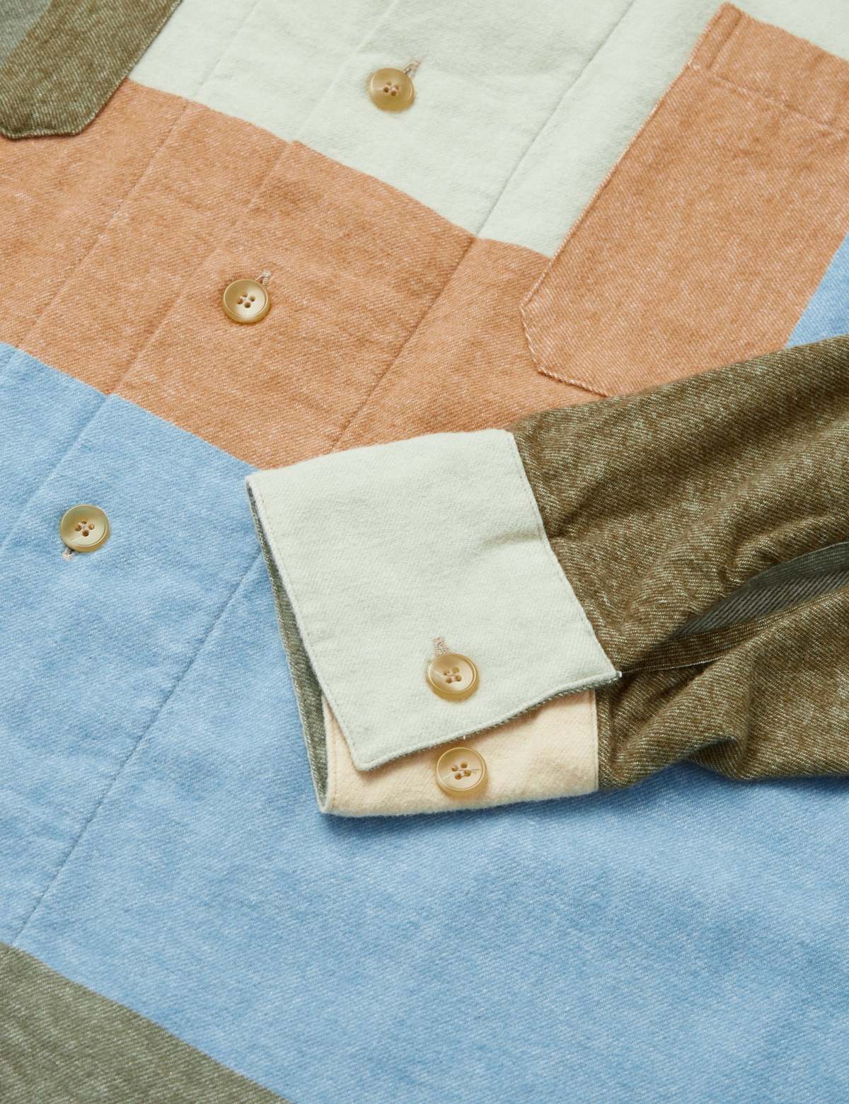 Beams Plus MIL Open Flannel Shirt - Multi Stripe Olive Green | Garmentory