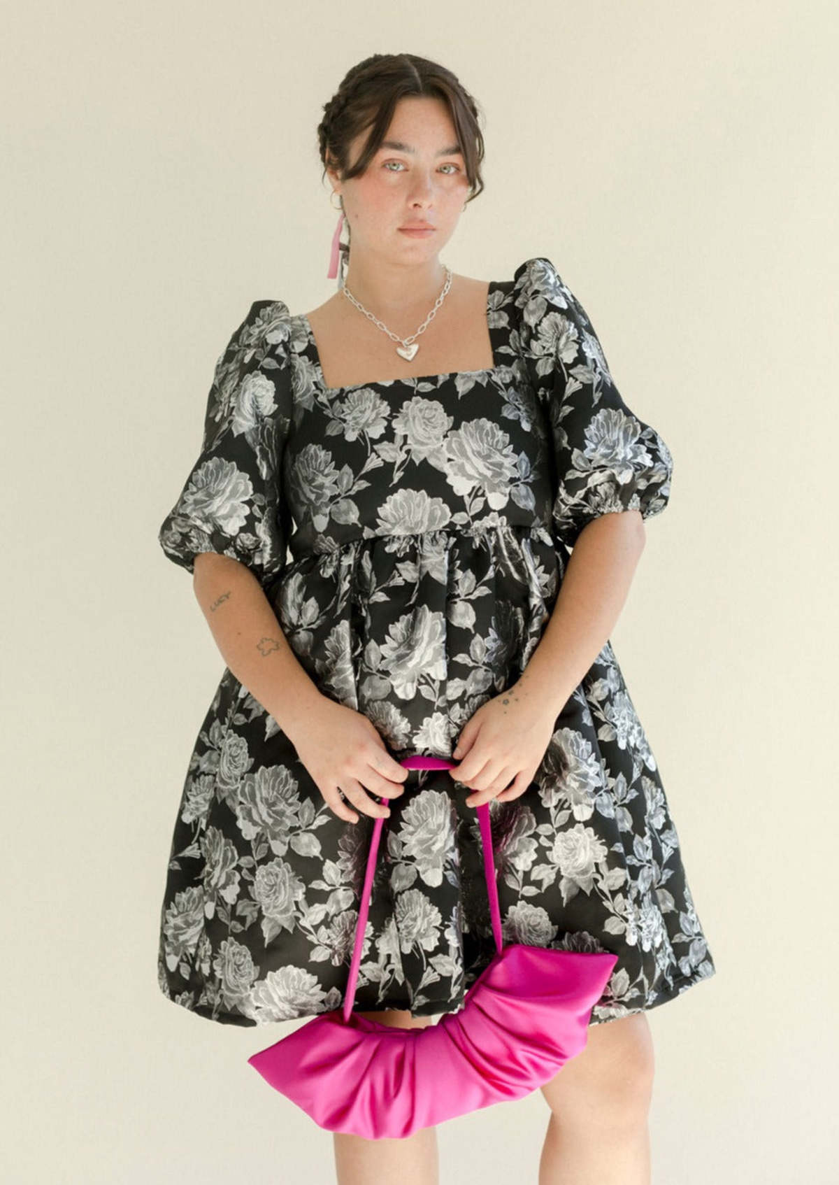 Bronze Age Manon Mini Puff Dress - Silver Rose Taffeta | Garmentory