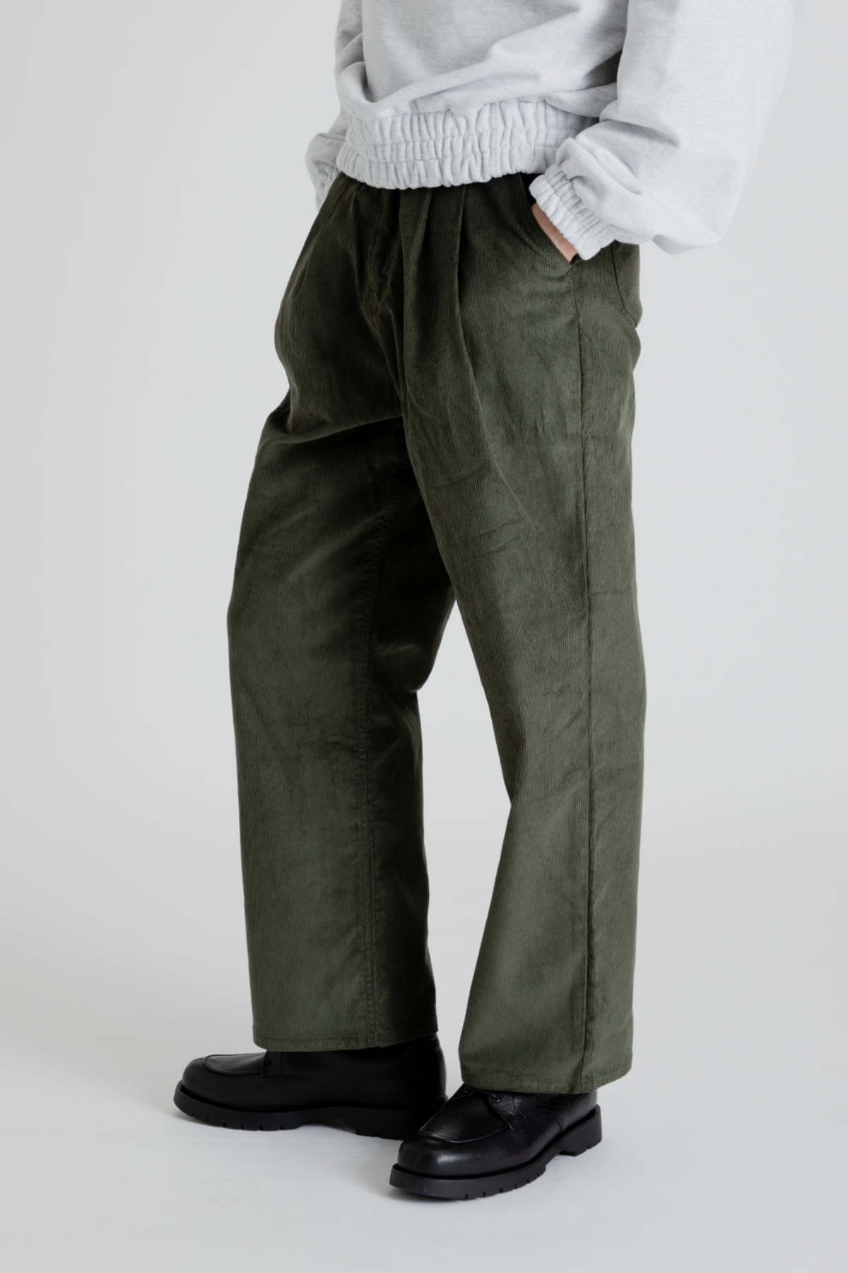 FRIZMWORKS Corduroy Comfort Two Tuck Pants - Olive | Garmentory