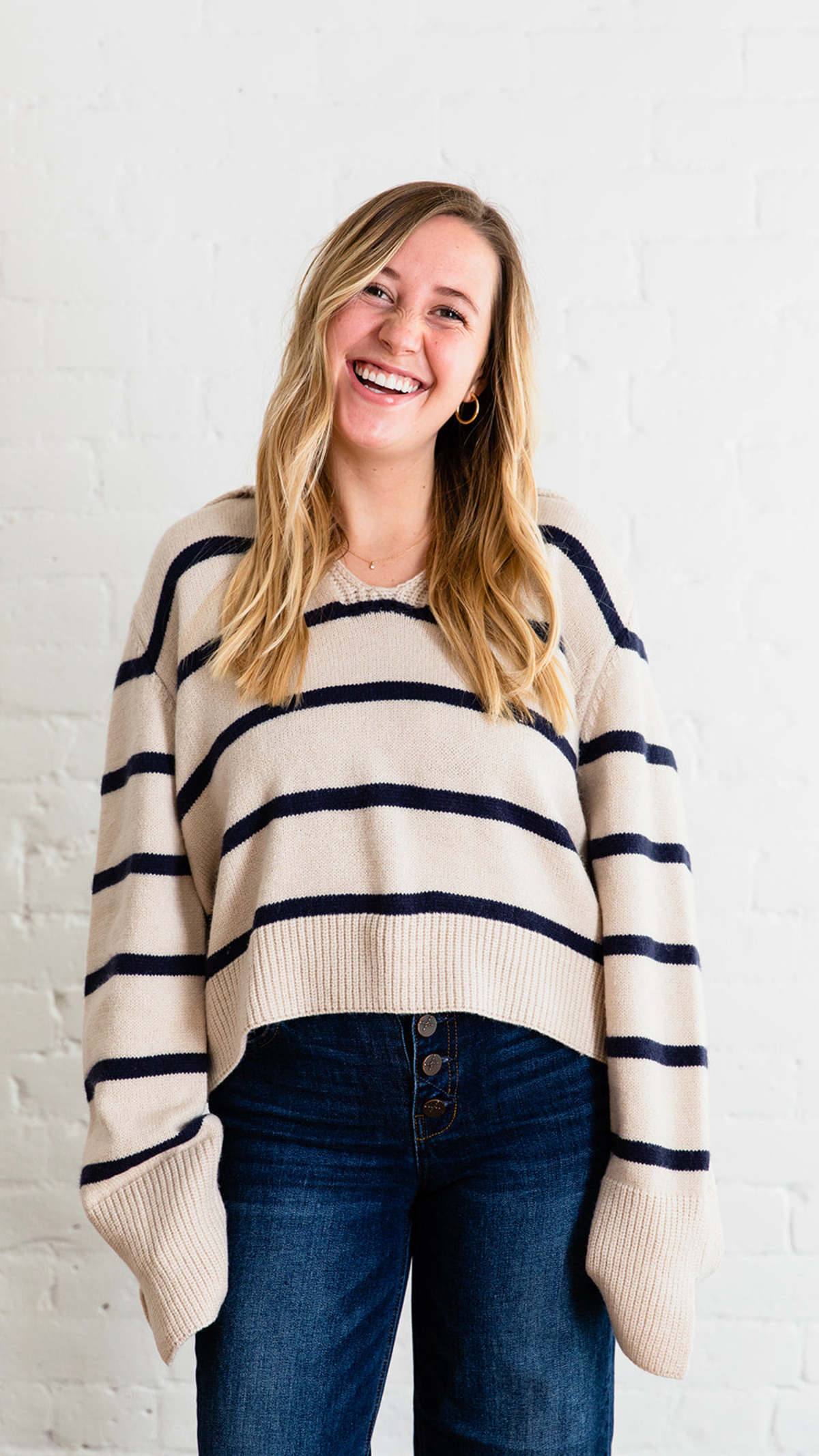 Storia Cambridge Sweater - Beige/Navy Stripes | Garmentory