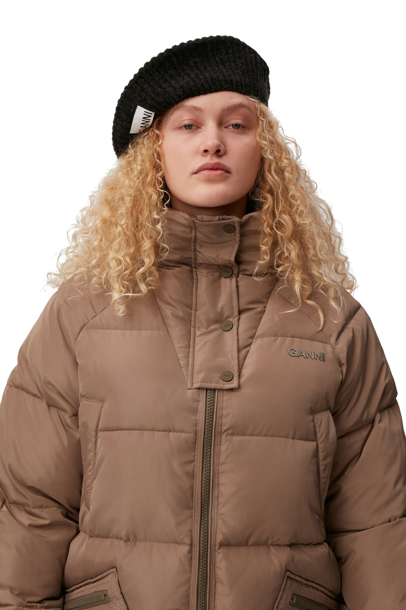 Ganni Tech Oversized Puffer - Fossil | Garmentory