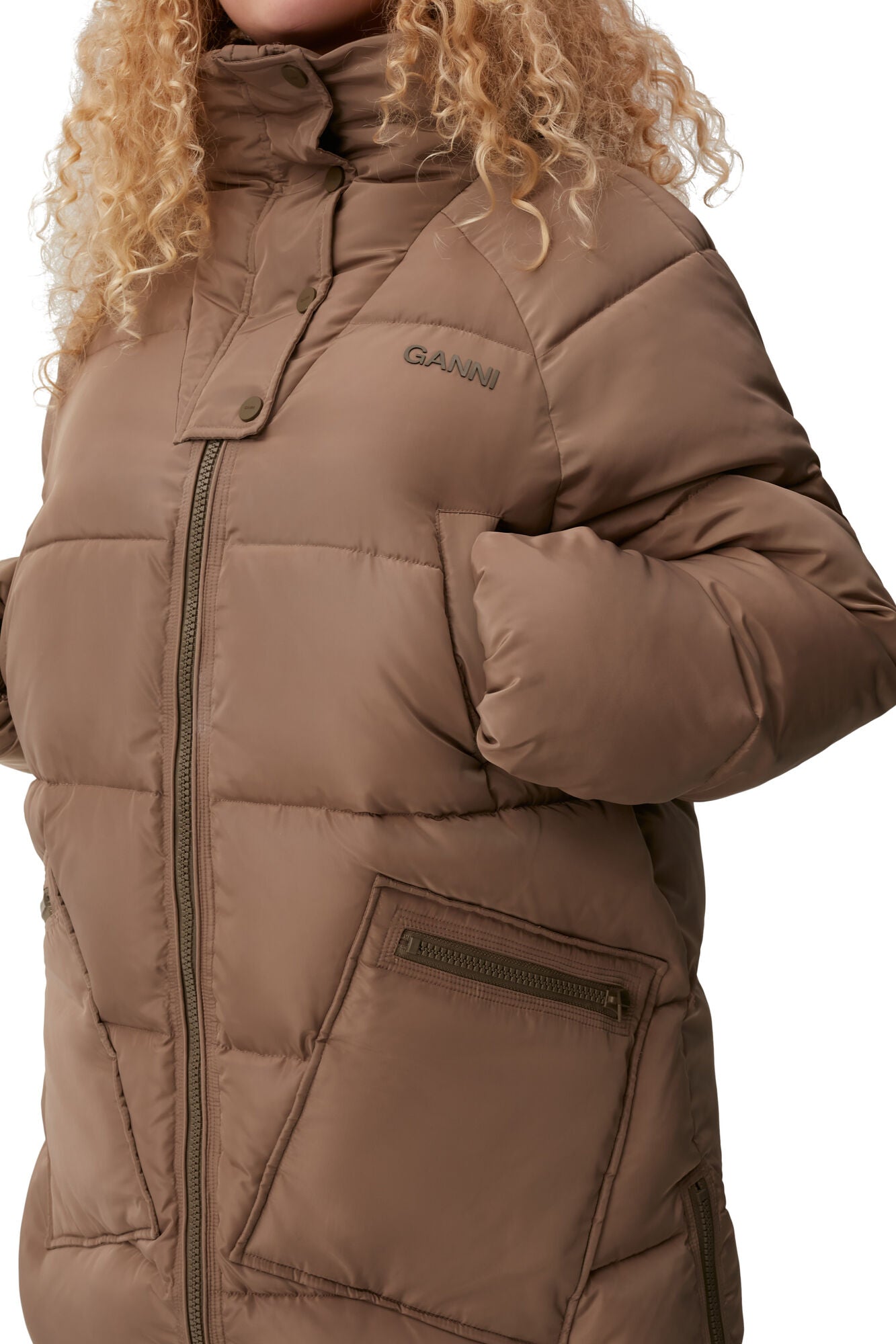 Ganni Tech Oversized Puffer - Fossil | Garmentory