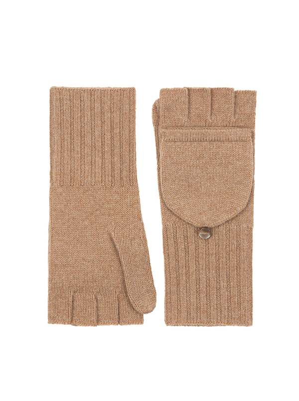 Carolina Amato Camel Cashmere Pop Top Gloves | Garmentory