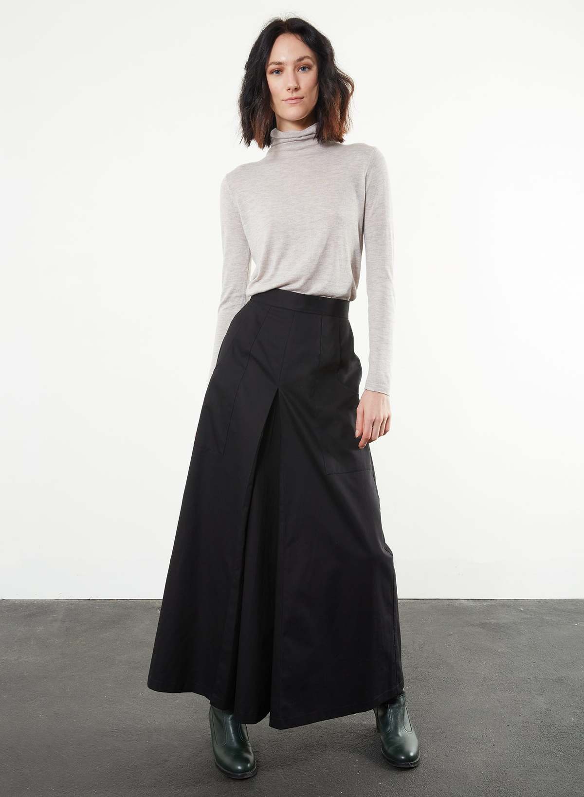 Meg Long Inverted Pleat Skirt - Black | Garmentory