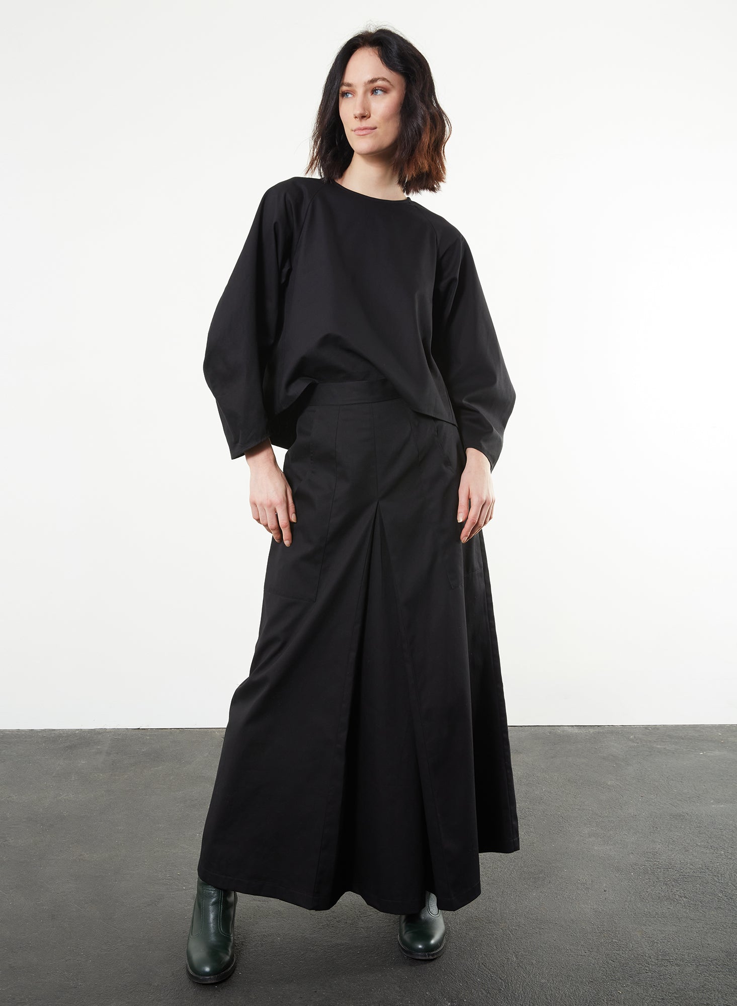 Meg Long Inverted Pleat Skirt - Black | Garmentory