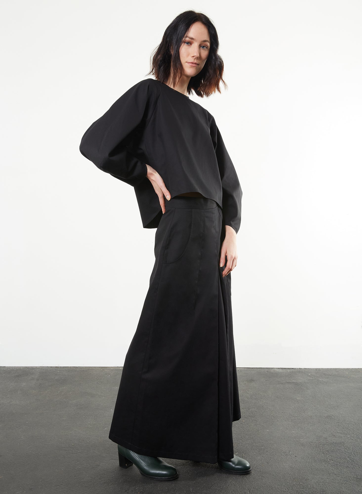 Meg Long Inverted Pleat Skirt - Black | Garmentory