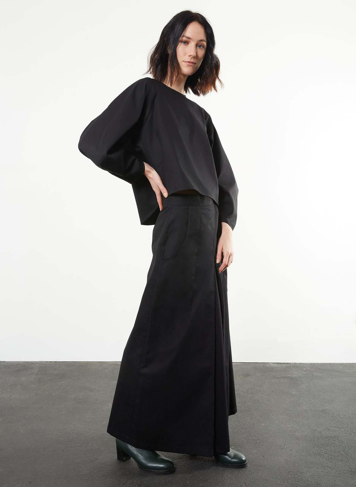 Meg Long Inverted Pleat Skirt - Black | Garmentory