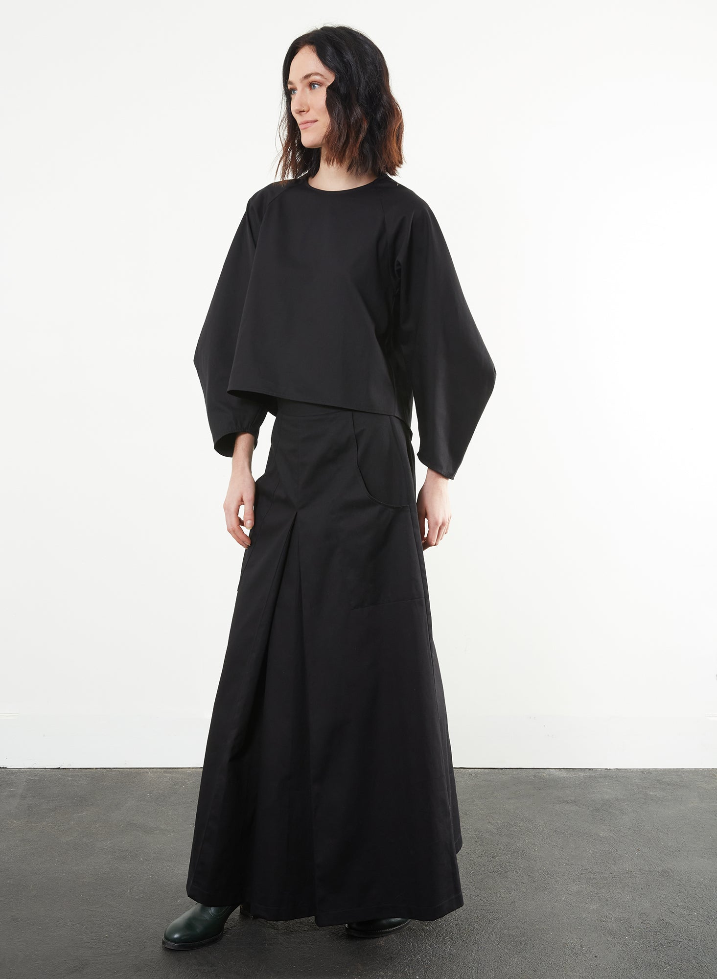 Meg Long Inverted Pleat Skirt - Black | Garmentory