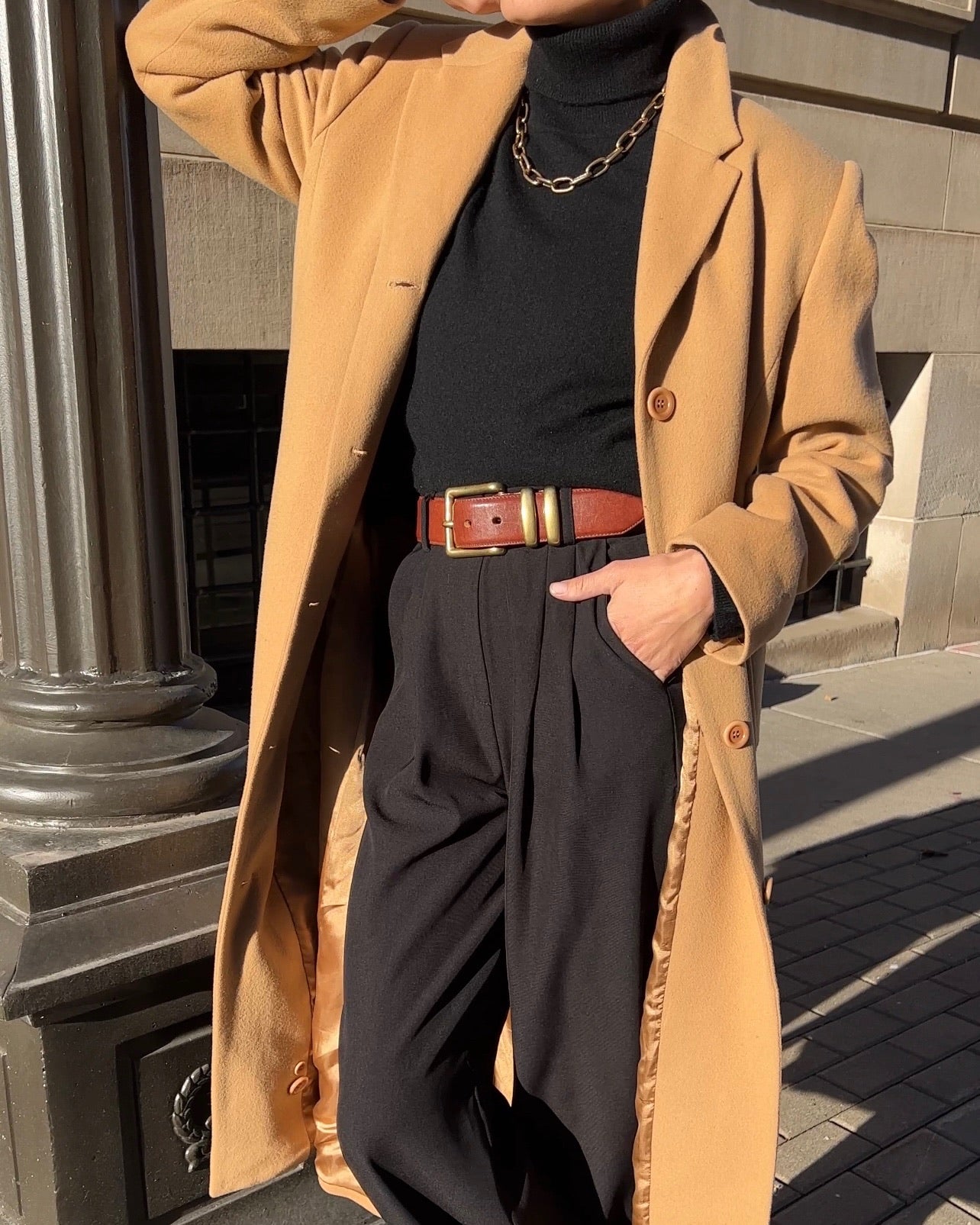 Vintage Wool Blend Long Coat - Camel | Garmentory
