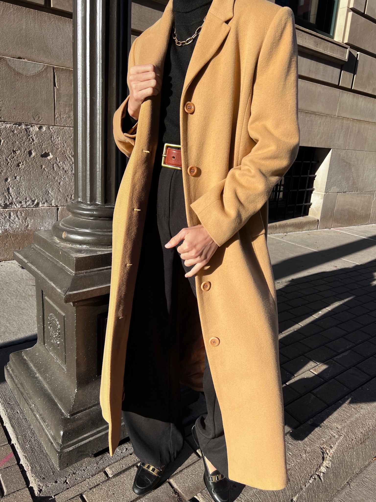 Vintage Wool Blend Long Coat - Camel | Garmentory