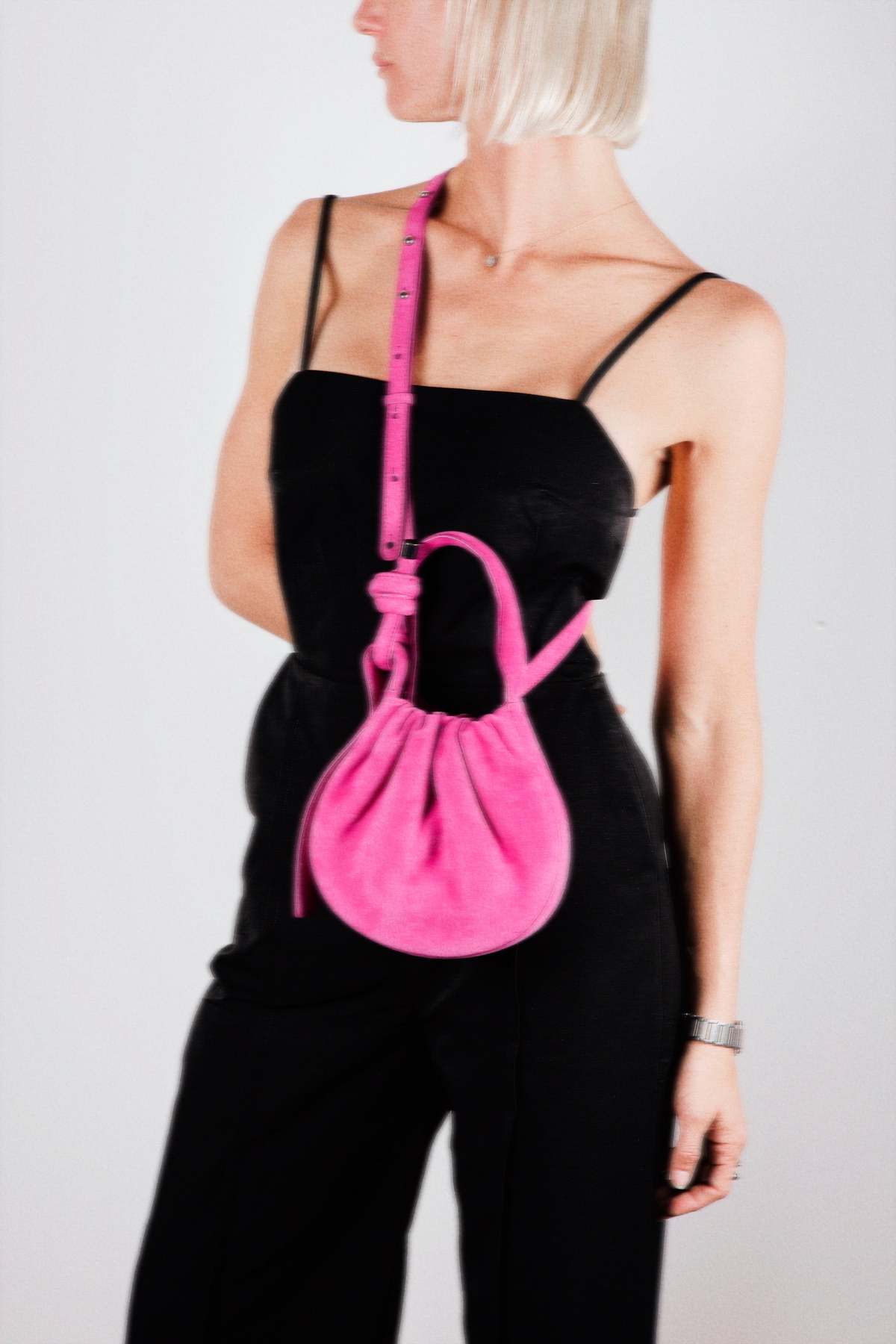 Behno Ina Mini Crossbody - Suede Ruched Fushsia | Garmentory