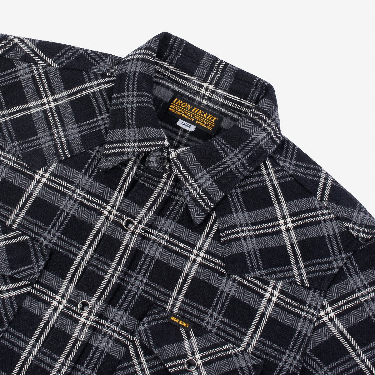 Iron Heart Ultra Heavy Flannel Herringbone Check Western Shirt - Black ...