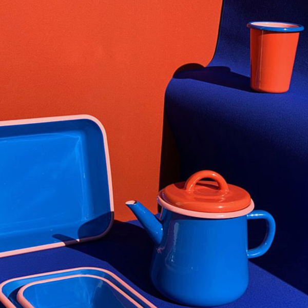 crow canyon home Colorama Tea Pot - Electric Blue/Coral | Garmentory