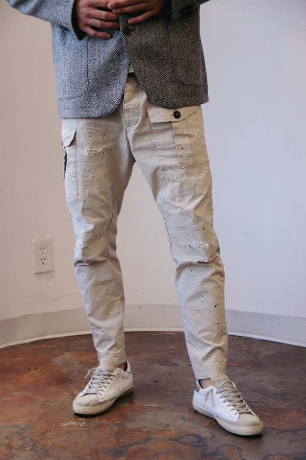 Dsquared2 Paint Splatter Cropped Cargo - Beige | Garmentory