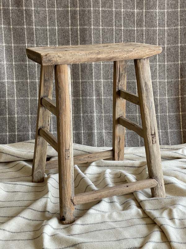 Vintage H. SMITH Rectangle Elm Wood Stool | Garmentory