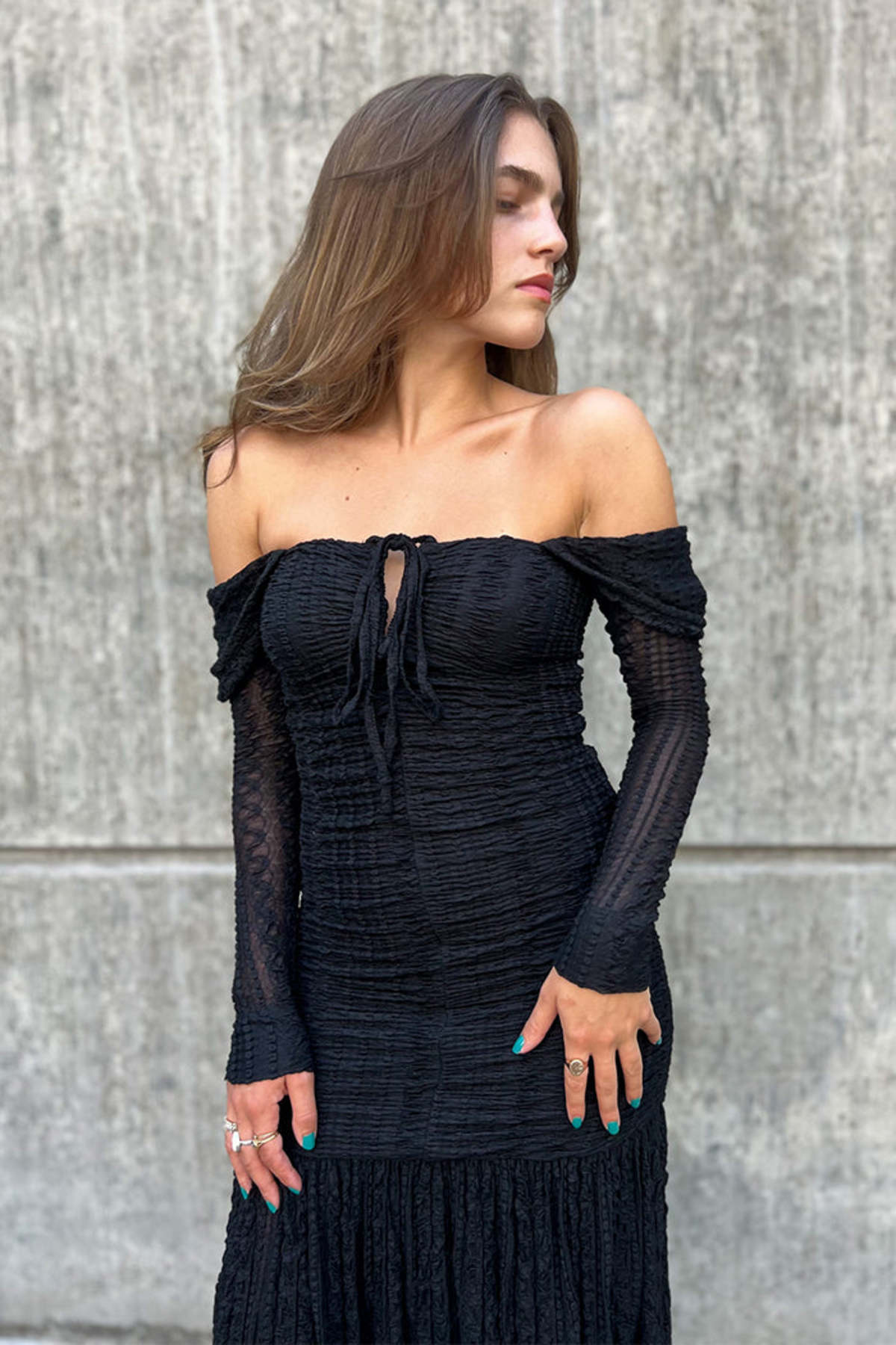 Ganni Stretch Lace Gathering Midi Dress | Garmentory