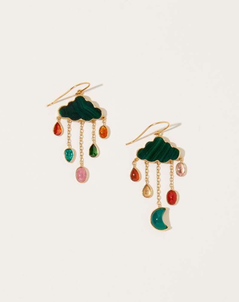 Malachite Cloud & Rain Chain Drop Earrings | Garmentory