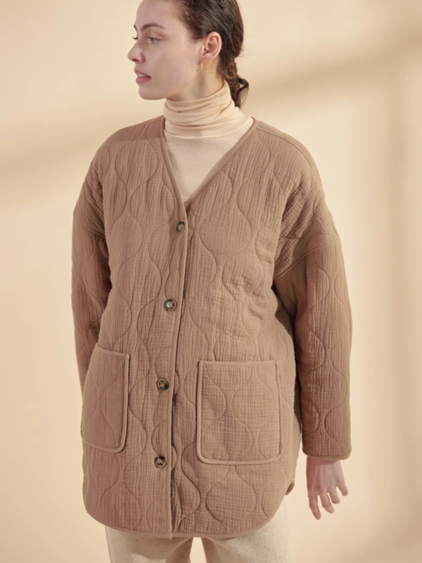 the amente Button Down Quilted Jacket - Brown | Garmentory
