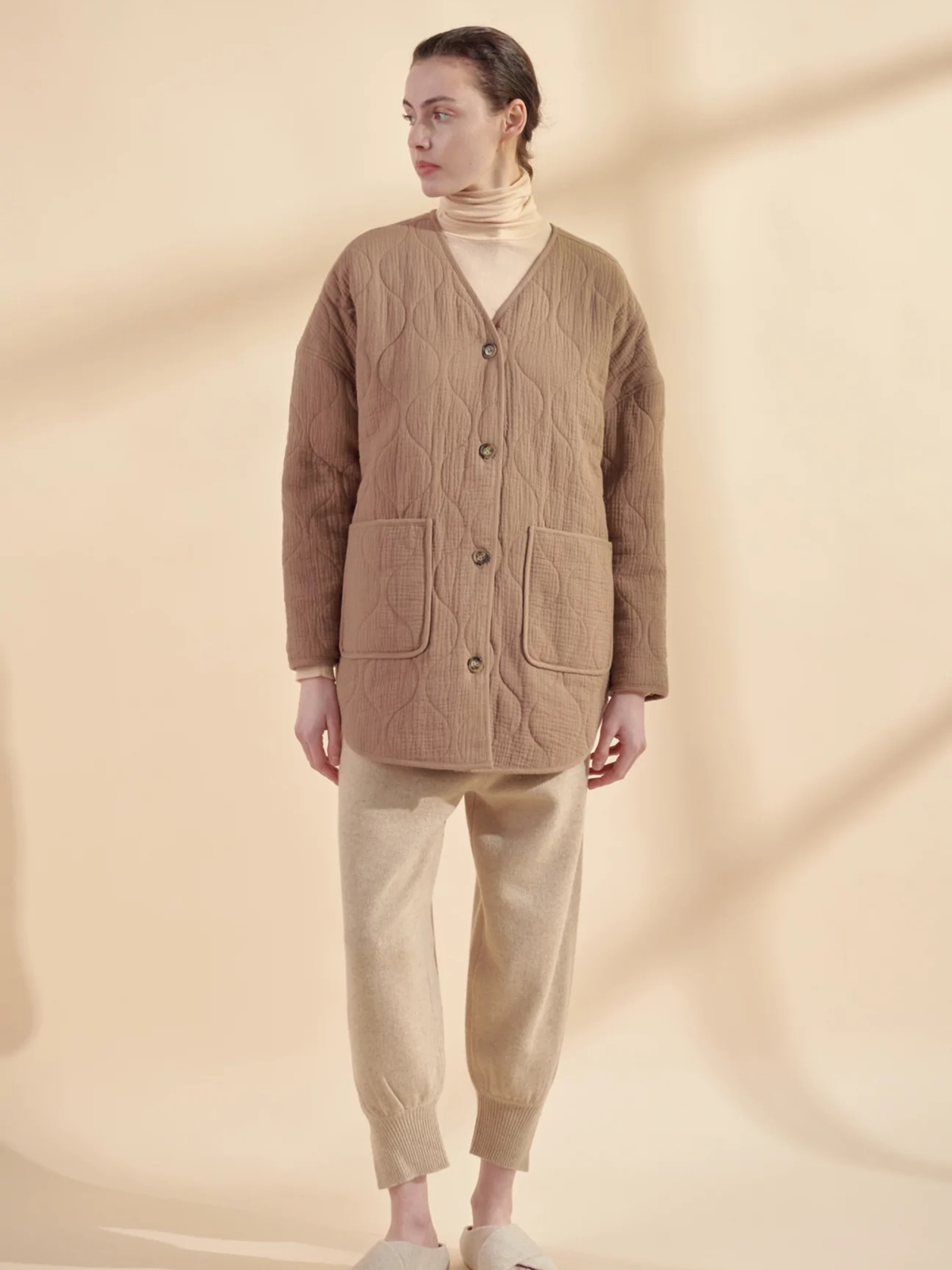 the amente Button Down Quilted Jacket - Brown | Garmentory