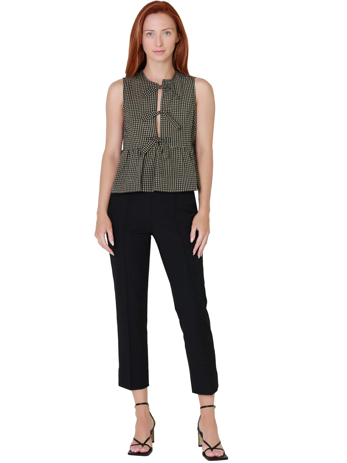 Ganni Seersucker Ribbon Blouse - Gingham Starfish | Garmentory