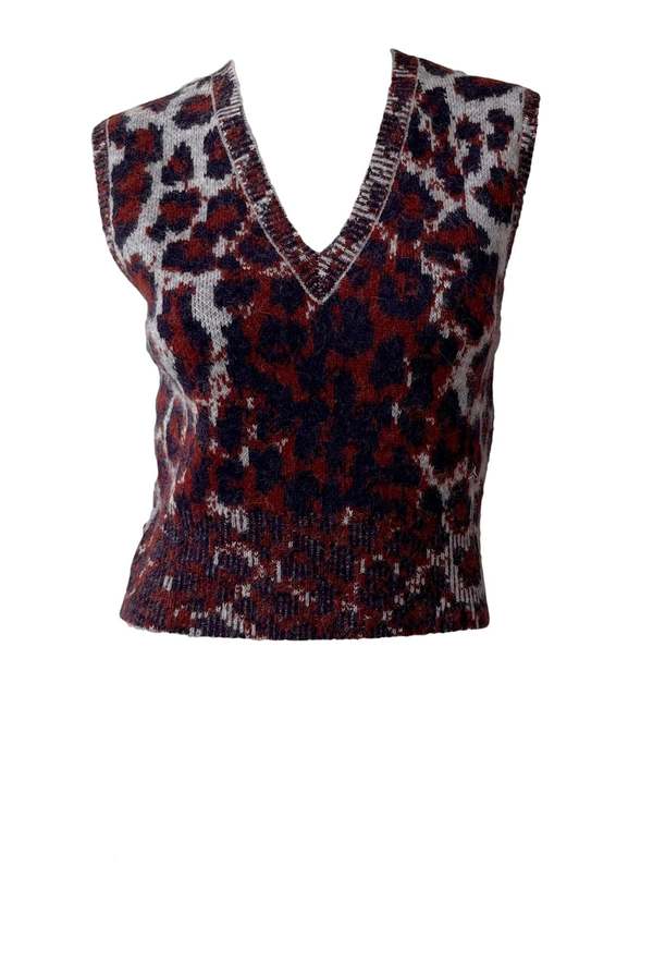 Rag & Bone Sarah Leopard Vest - Burgundy | Garmentory