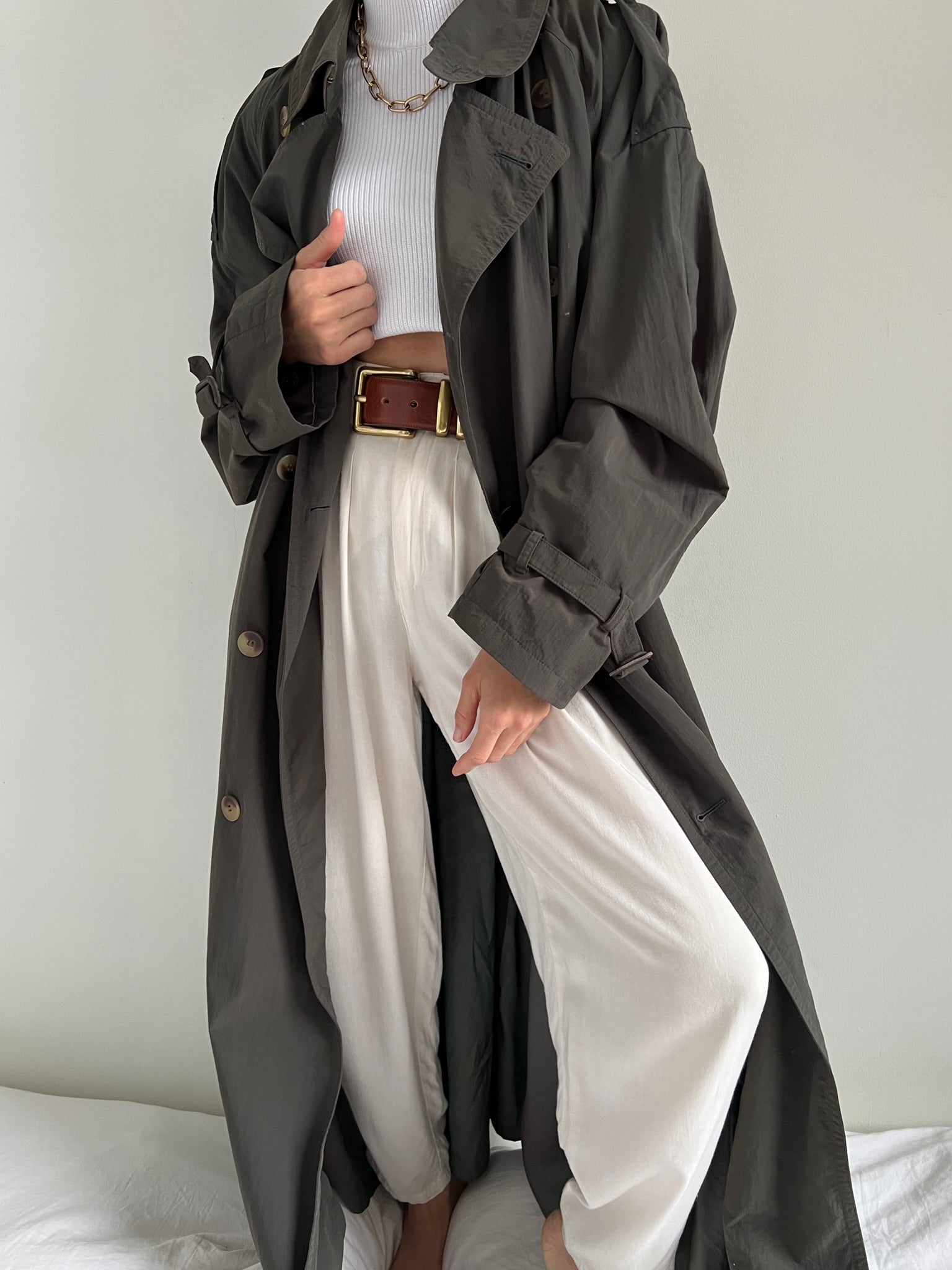Vintage Belted Trench Coat - Stone | Garmentory