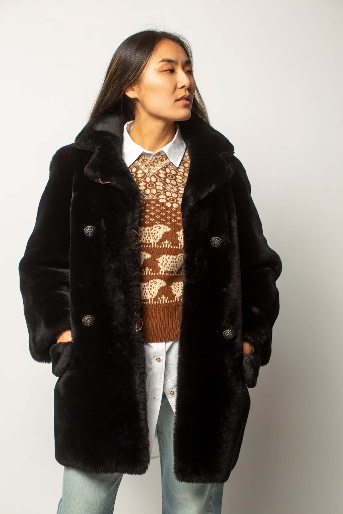 Vintage Preservation Vintage Teddy Bear Faux Fur Coat - Black | Garmentory