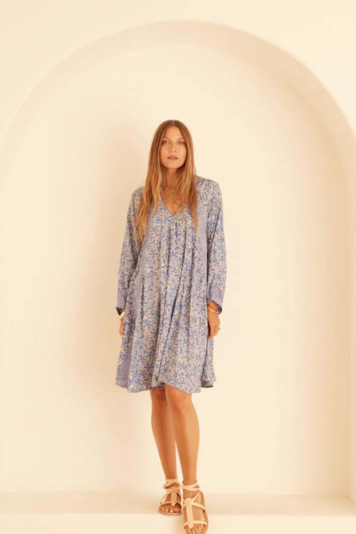 Natalie Martin Fiore Short Dress - Gloriosa Print Cornflower | Garmentory