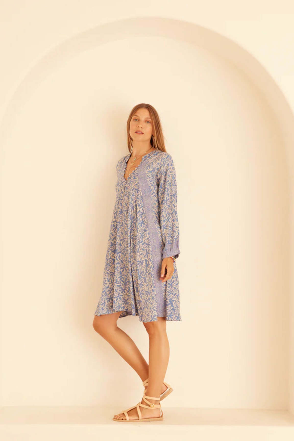 Natalie Martin Fiore Short Dress - Gloriosa Print Cornflower | Garmentory